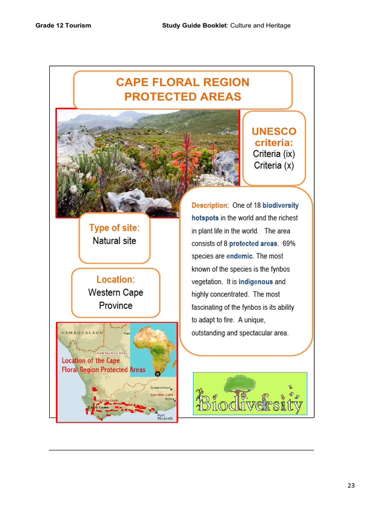 World Heritage Sites Info - Cape Floral Region Protected Areas | PDF
