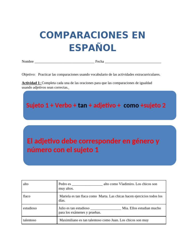Comparaciones Ejercicios de Gramatica - 110676 | PDF