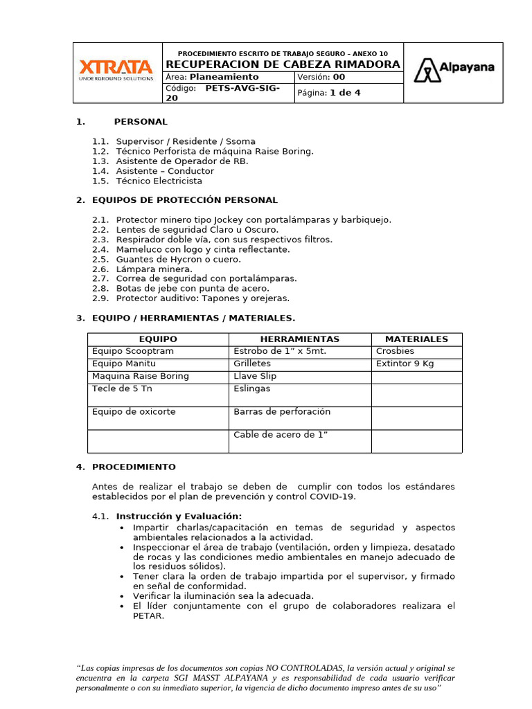 AVG-PI-PET 4 FOR-20 RECUPERACION DE CABEZA RIMADORA | PDF