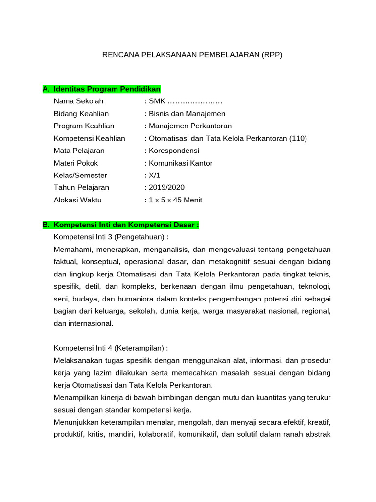 Rencana Pelaksanaan Pembelajaran | PDF