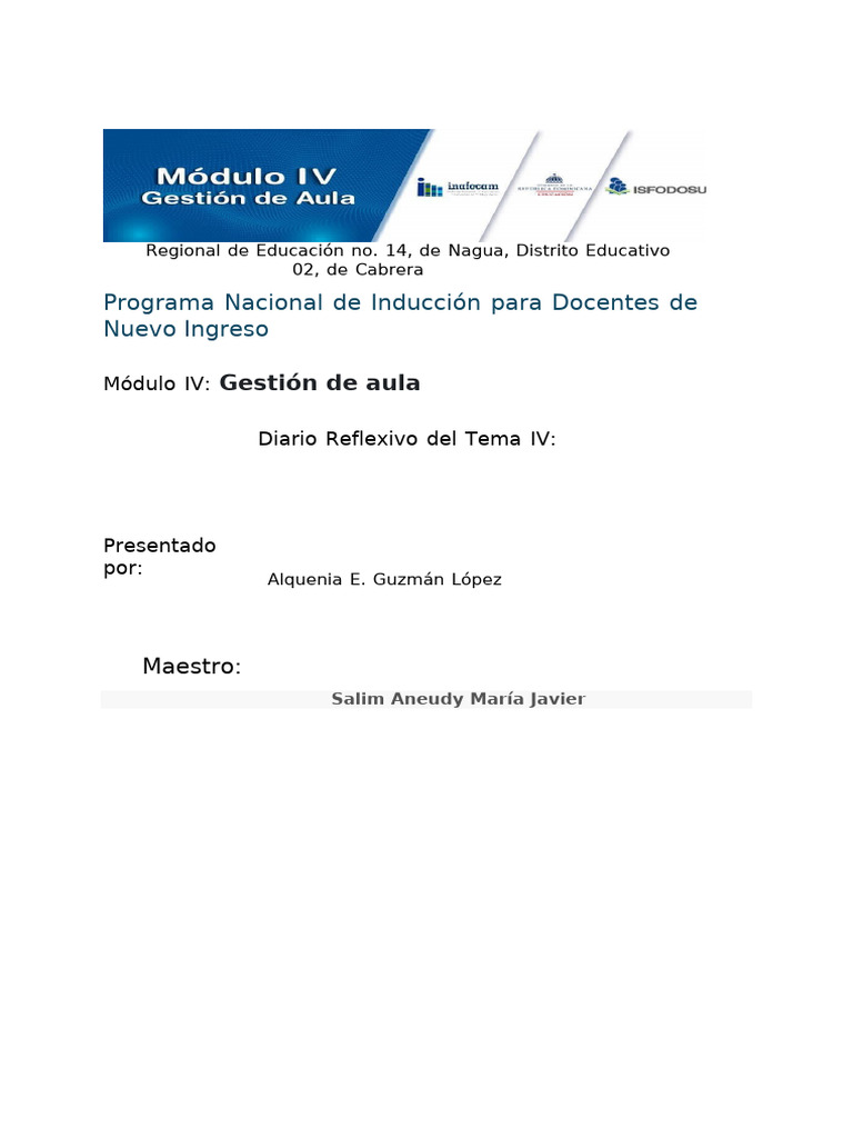 Modulo IV. Diario Reflexivo ALQUENIA E. GUZMAN LOPEZ | PDF