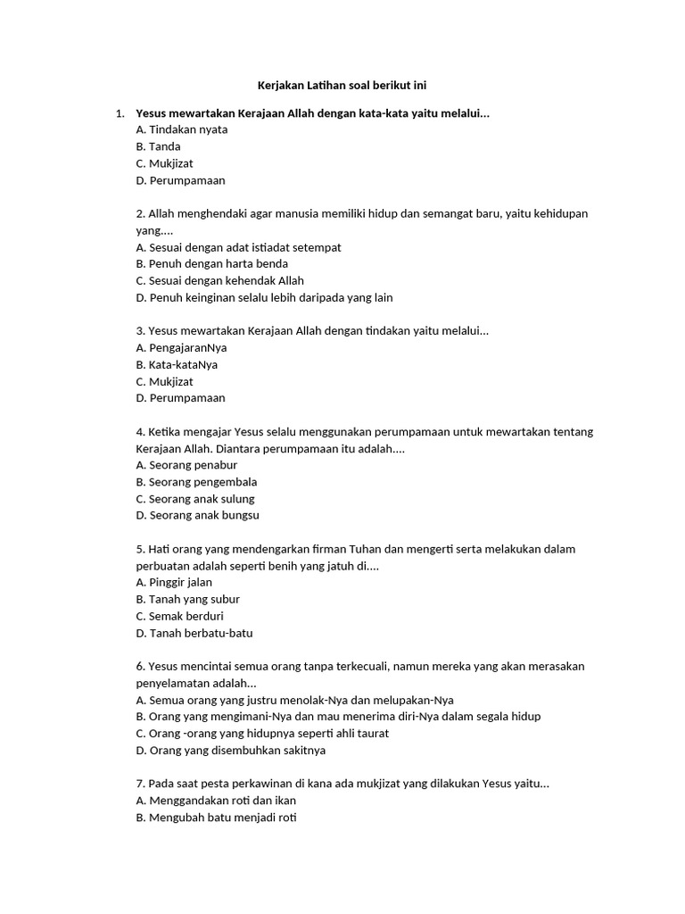 Kerjakan Latihan soal berikut ini.docx Agama | PDF Kerjakan Latihan soal berikut ini.docx Agama | PDF