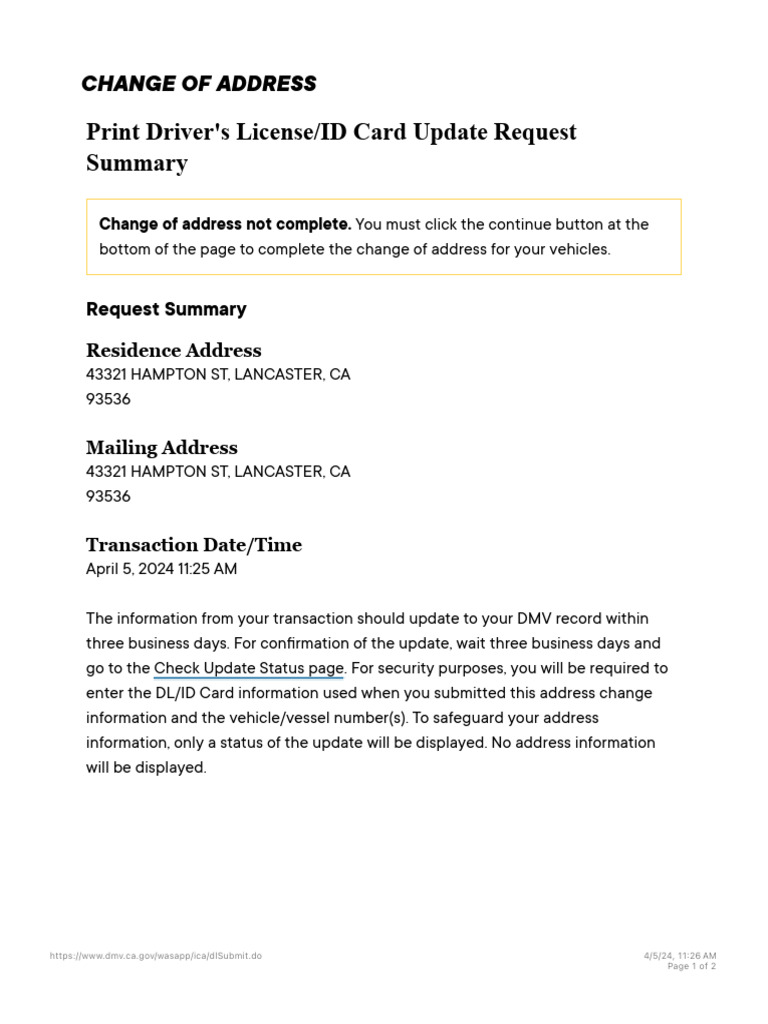 Internet Change of Address - Driver License-ID Card | PDF