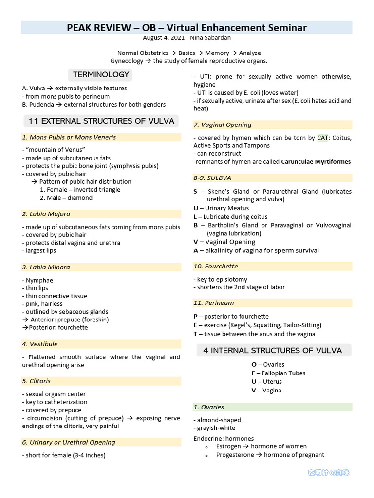 Peak Review Ob | PDF | Menstrual Cycle | Uterus