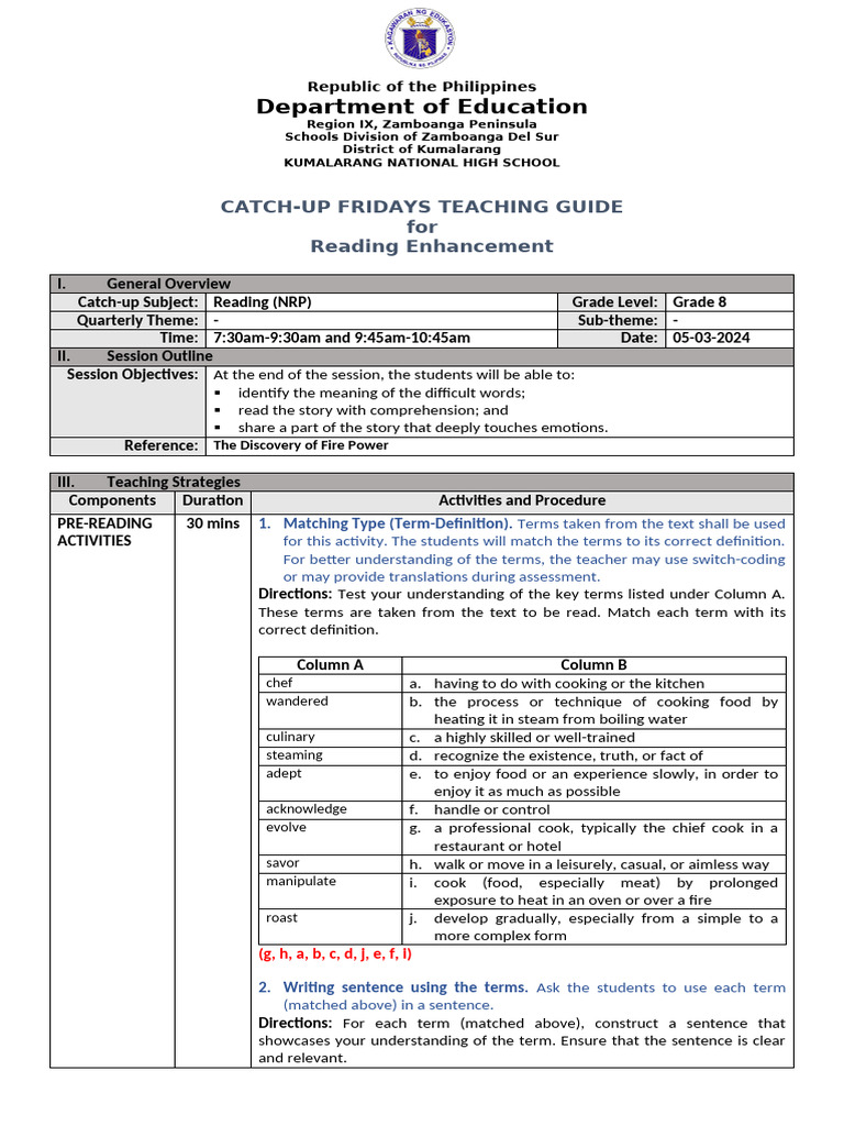 G7. TG Reading Enhancement 05 03 2024 | PDF | Cooking | Food And Drink ...