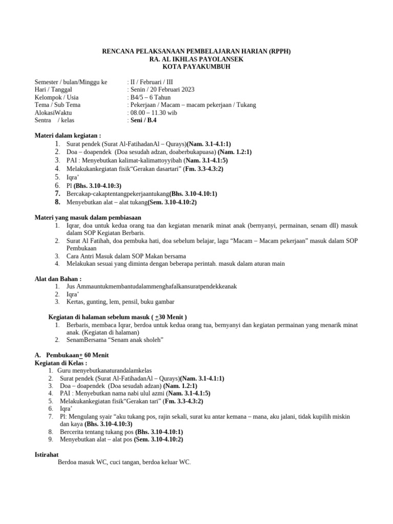 Rencana Pelaksanaan Pembelajaran Harian-1 | PDF