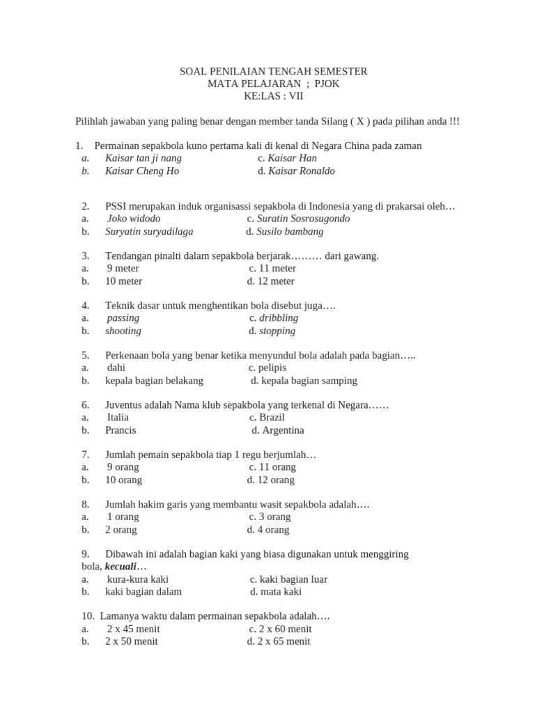 Soal PJOK Kelas VII | PDF