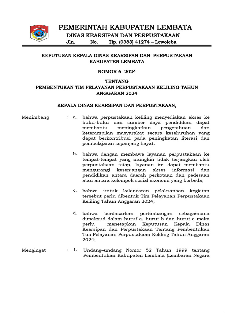 SK Layanan Perpus Keliling | PDF