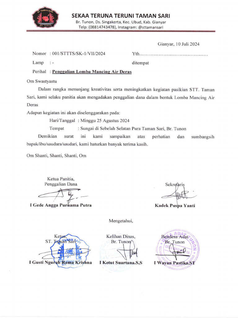 Surat Izin Lomba Mancing | PDF