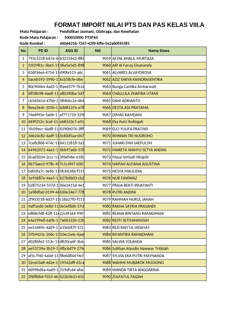 PTS - PAS - Pendidikan Jasmani Olahraga Dan Kesehatan - VIII A | PDF
