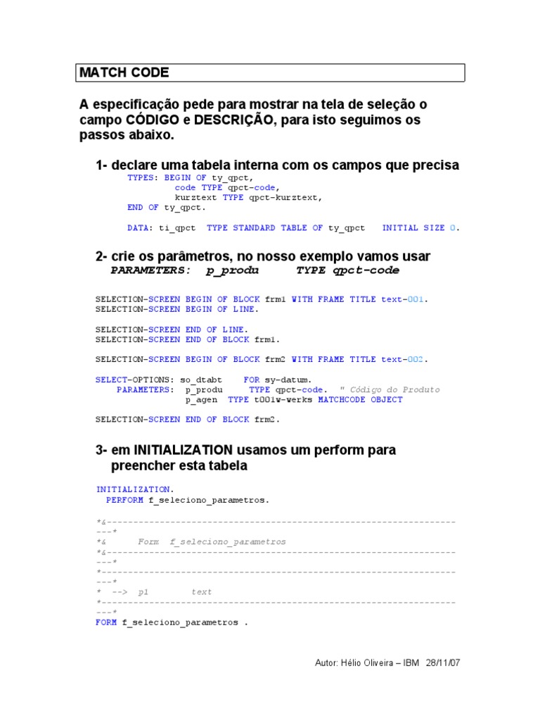 Implementação de Match Code no SAP | PDF