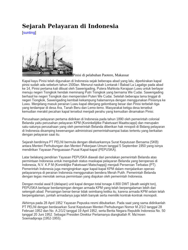 Sejarah Pelayaran Di Indonesia | PDF