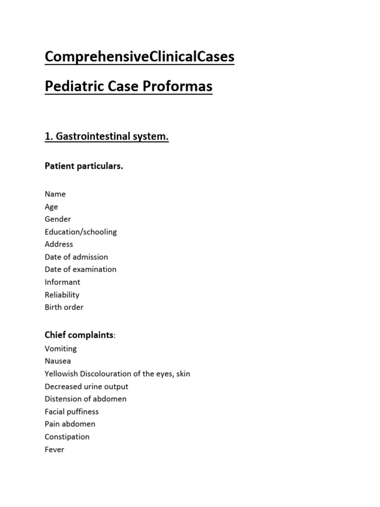 Paediatric Case Proformas | PDF