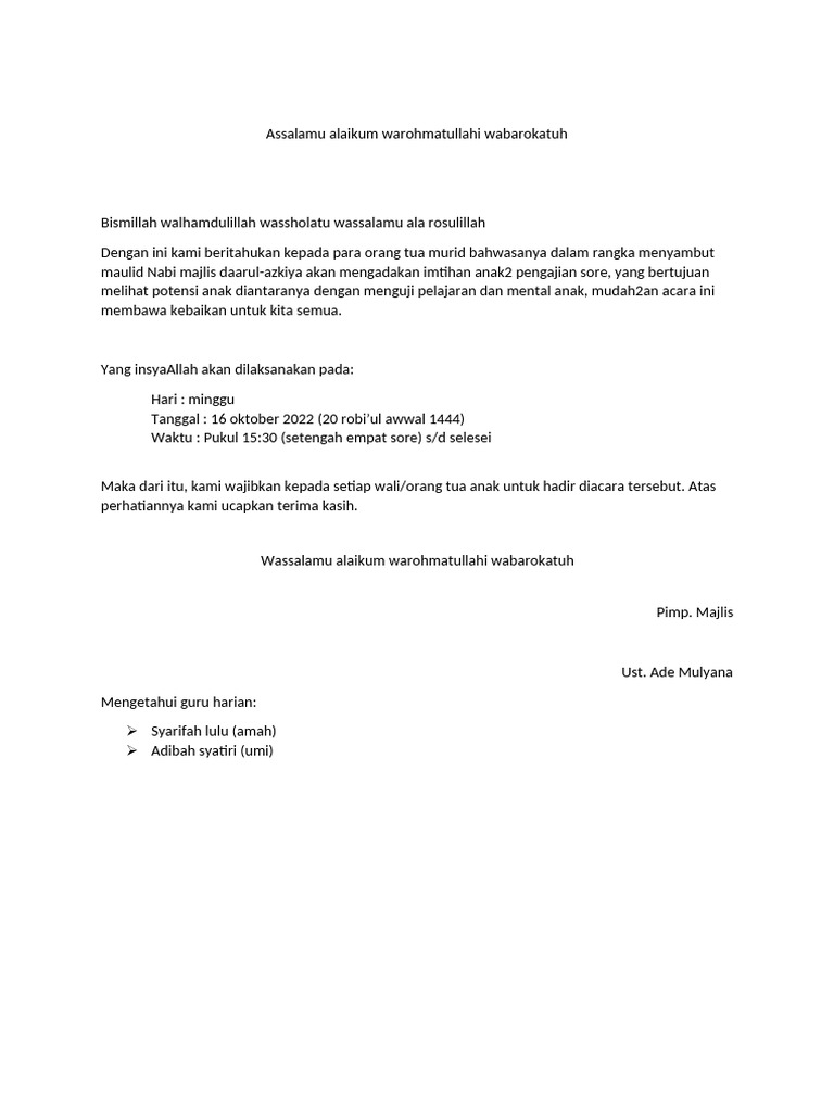 Undangan Imtihan | PDF