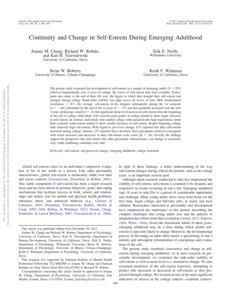 Continuity and Change in Self-Esteem During Emerging Adulthood | PDF
