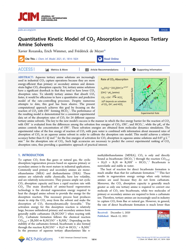 Rozanska Wimmer 2021 Quantitative Kinetic Model of Co2 Absorption in ...
