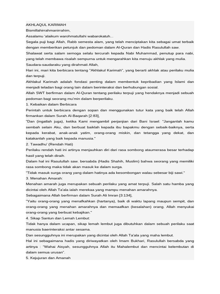 Teks Mapsi Khitobah Aklaqul Karimah Dan Talabul Ilmi | PDF