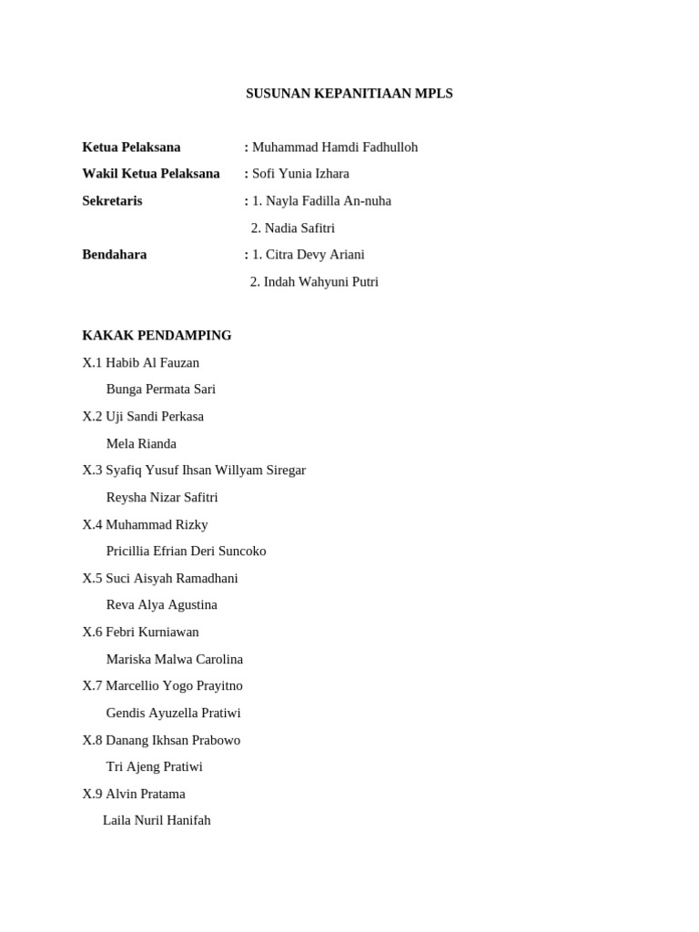 SUSUNAN KEPANITIAAN MPLS 2023 osis | PDF