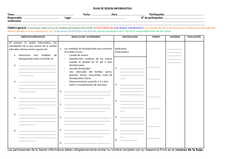 Ejemplo de Plan de Sesion Informativa | PDF