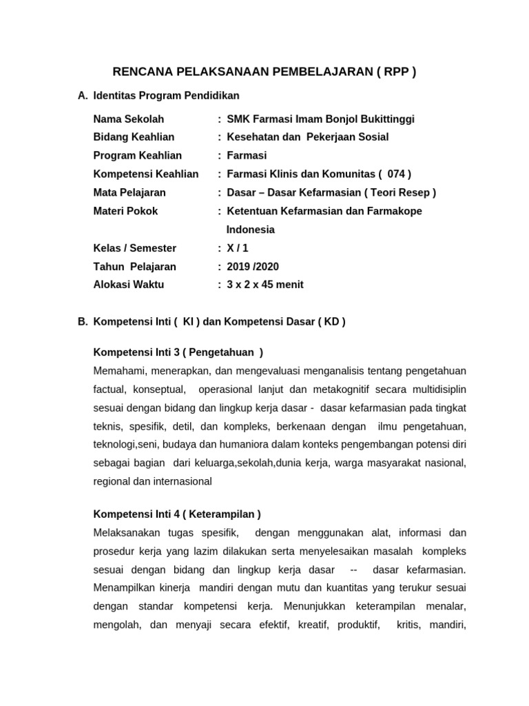 Rencana Pelaksanaan Pembelajaran (RPP) | PDF