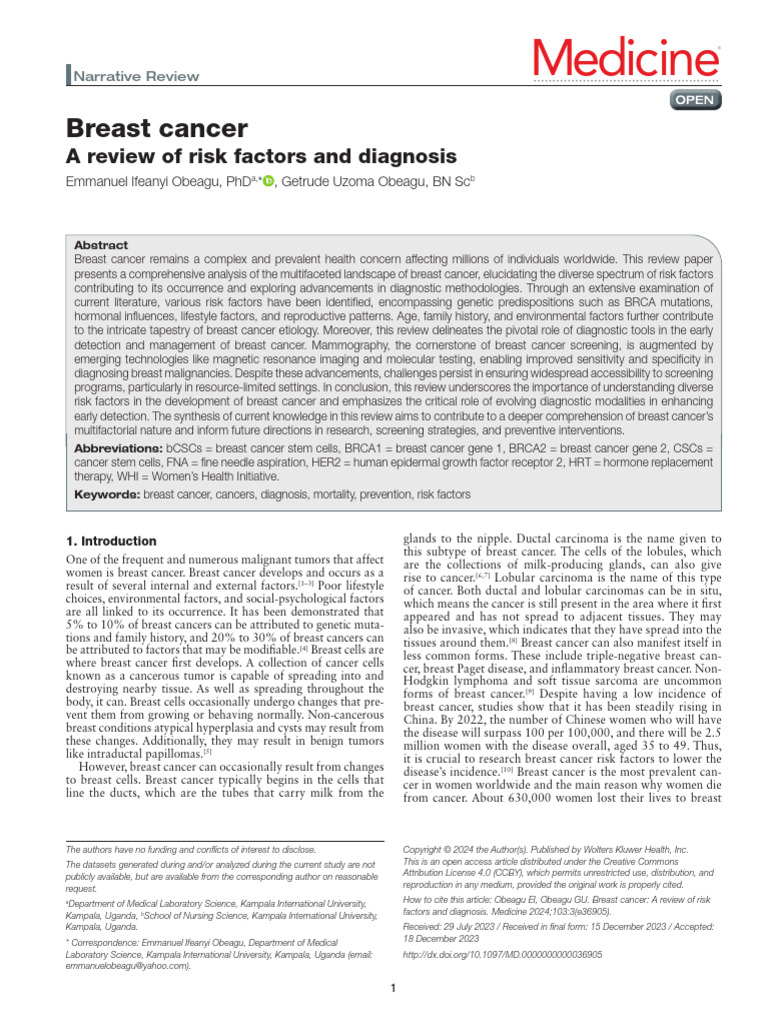 Breast Cancer A Review of Risk Factors And.67 | PDF