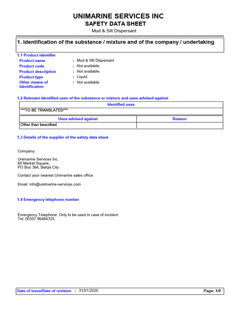 Mud and Silt Dispersant MSDS | PDF Mud and Silt Dispersant MSDS | PDF
