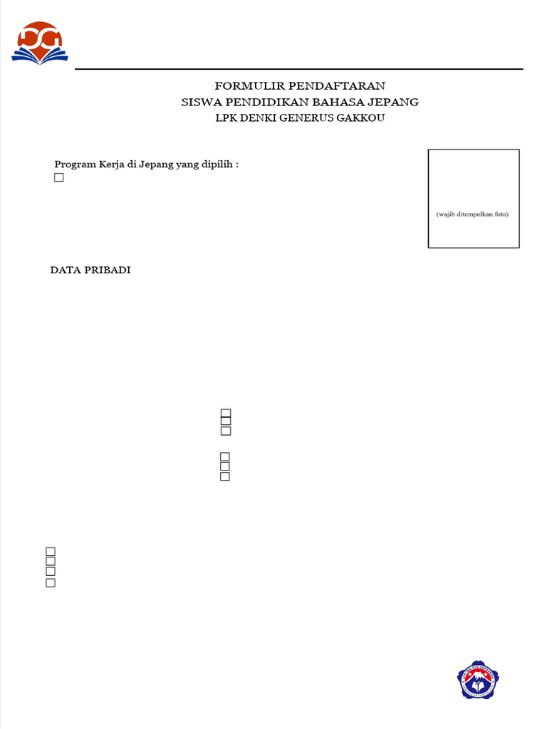 Formulir Pendaftaran - LPK DENKI GAKKOU - Halaman 1 | PDF