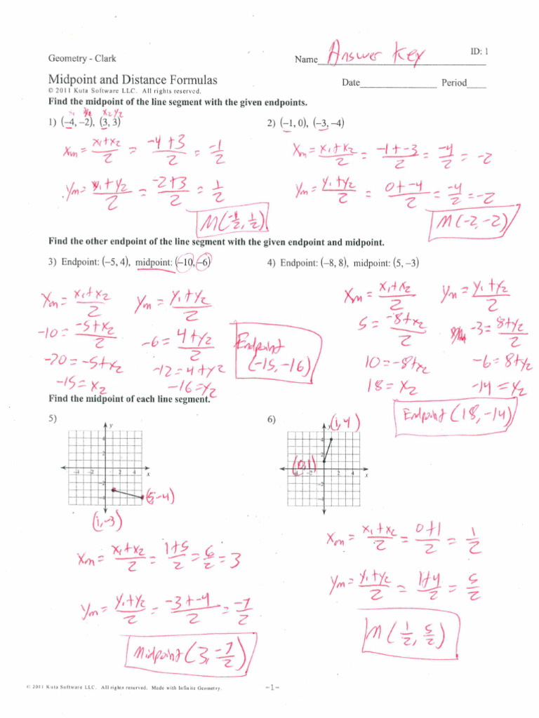 Midpoint and Distance Answer Key Page 1 | PDF