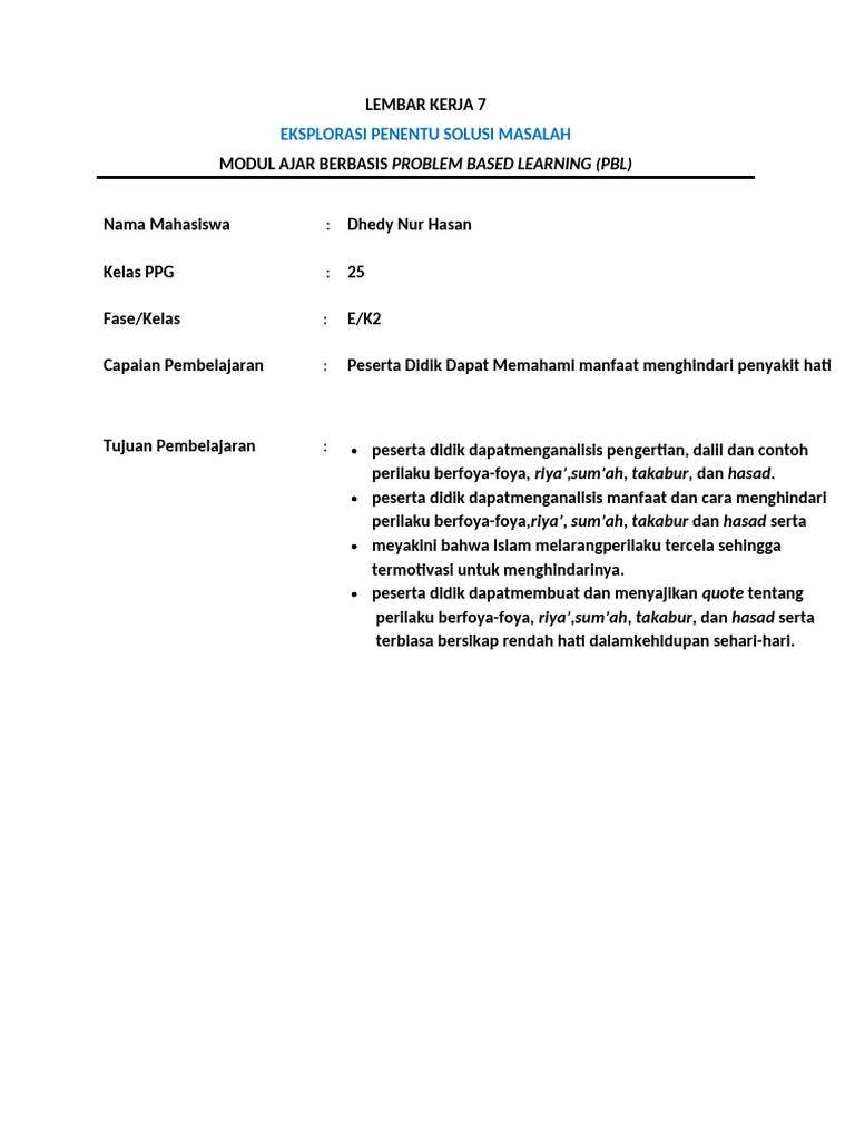 LK 6 - DHEDY N.H, Penyusunan Modul Ajar PBL - K2 | PDF