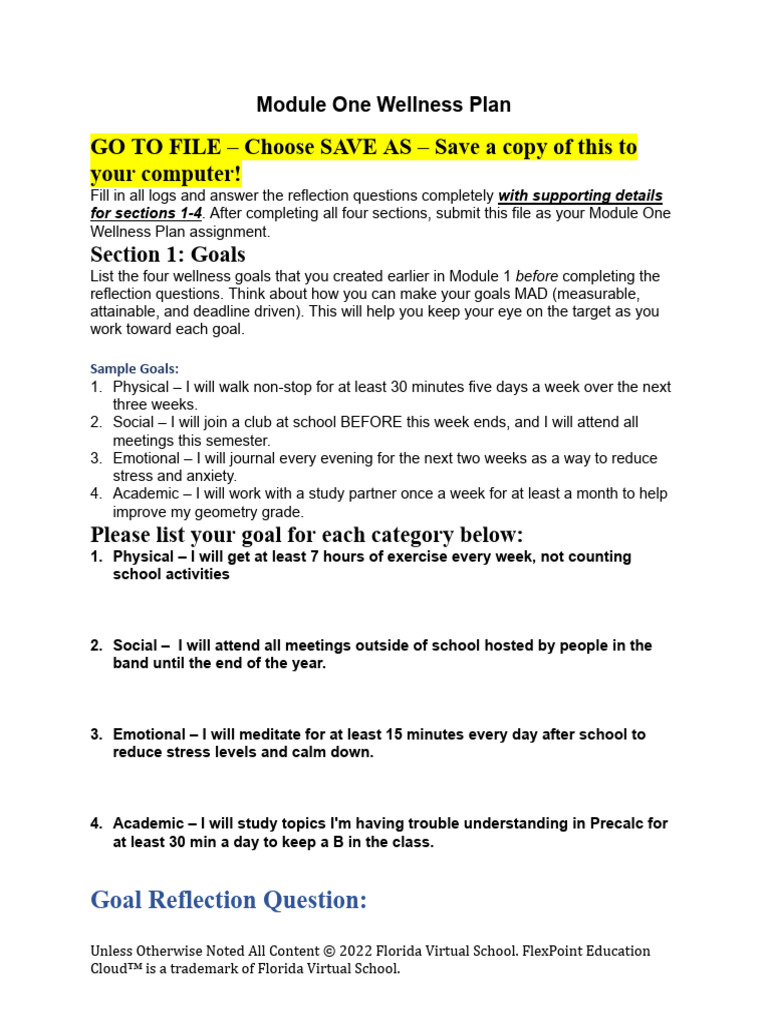 Module One Wellness Plan | PDF