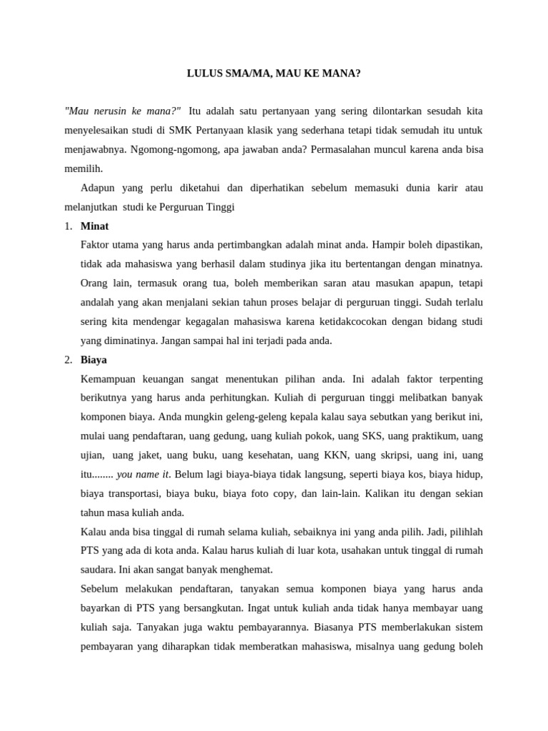 Materi LULUS SMA MAU KEMANA | PDF