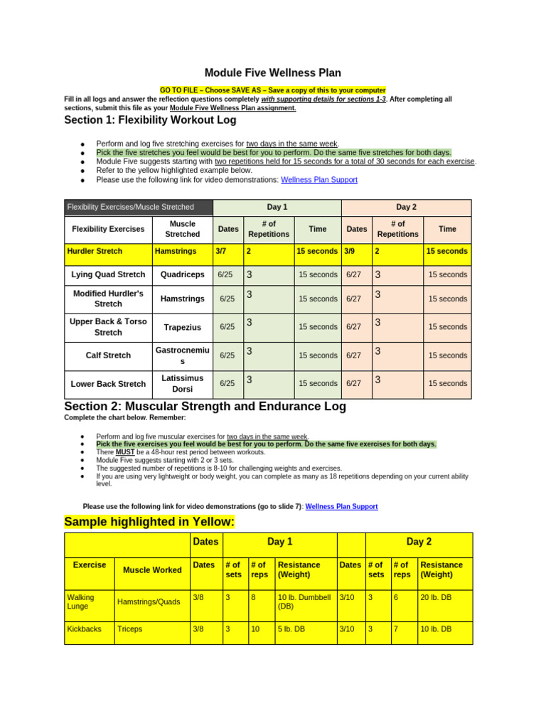 Module Five Wellness Plan | PDF Module Five Wellness Plan | PDF