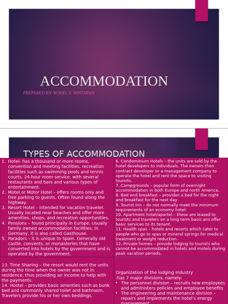 ACCOMMODATION 1 For Student | PDF | Hotel | Business