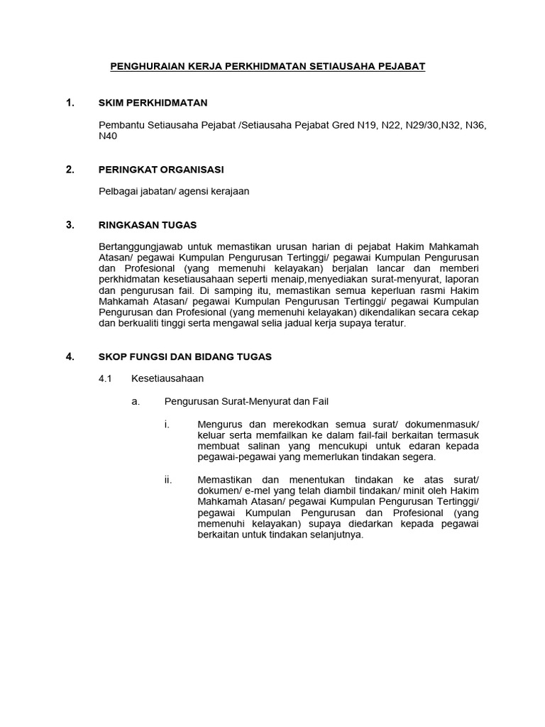 Ringkasan Kerja Pembantu Setiausaha Pejabat | PDF
