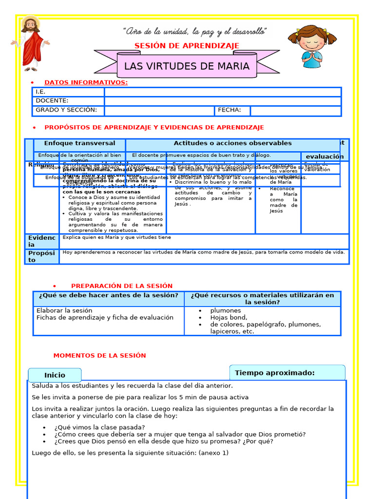 Iii E3 S3 Sesión D2 Religión Las Virtudes de María | PDF | María, madre de Jesús