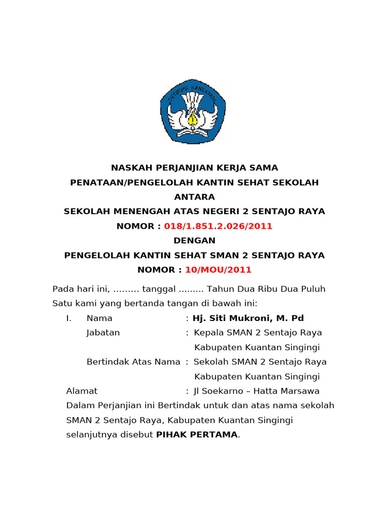 MoU Kantin Sehat Dan Puskesmas | PDF