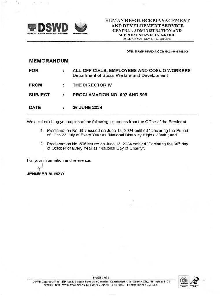 Proclamation No. 597 and 598 | PDF