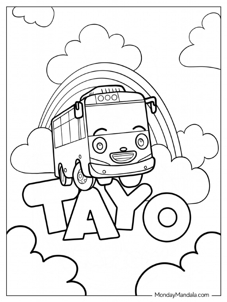Cute-Tayo-Poster-With-Rainbow-Coloring-Sheet | PDF