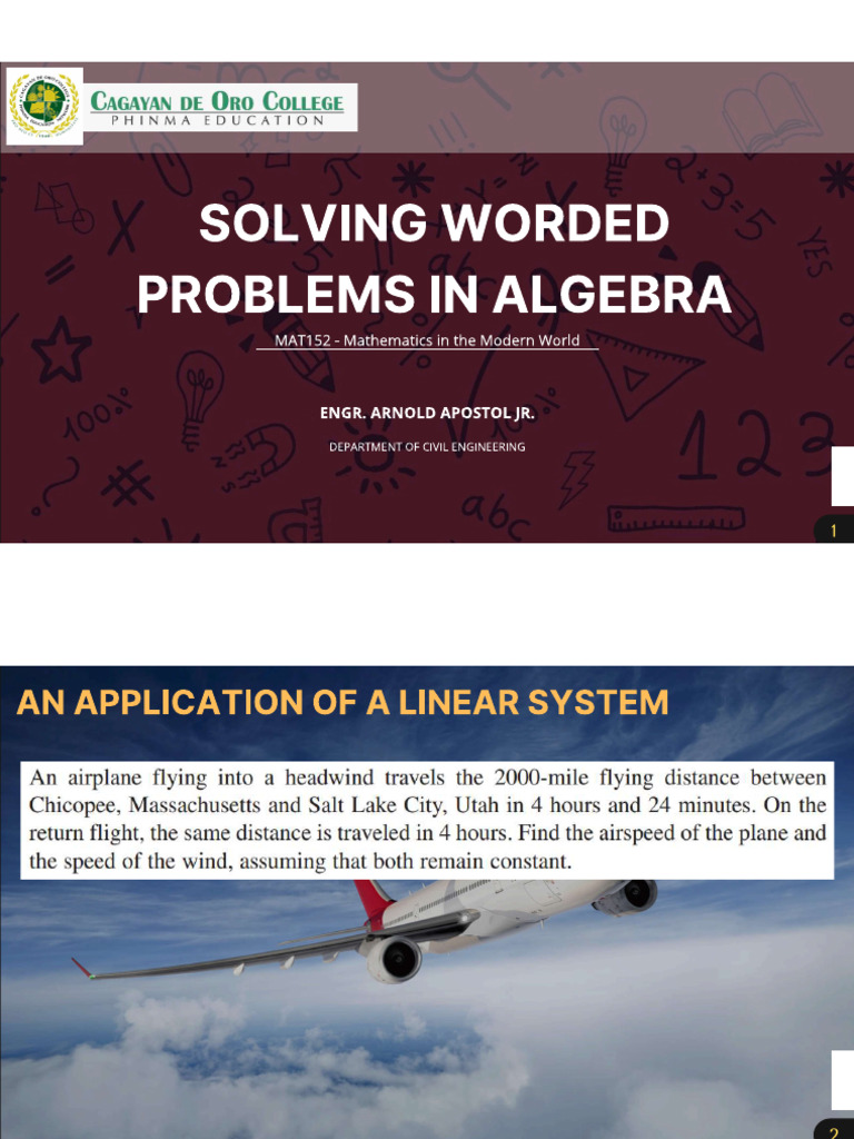 Solving Worded Problems in Algebra | PDF
