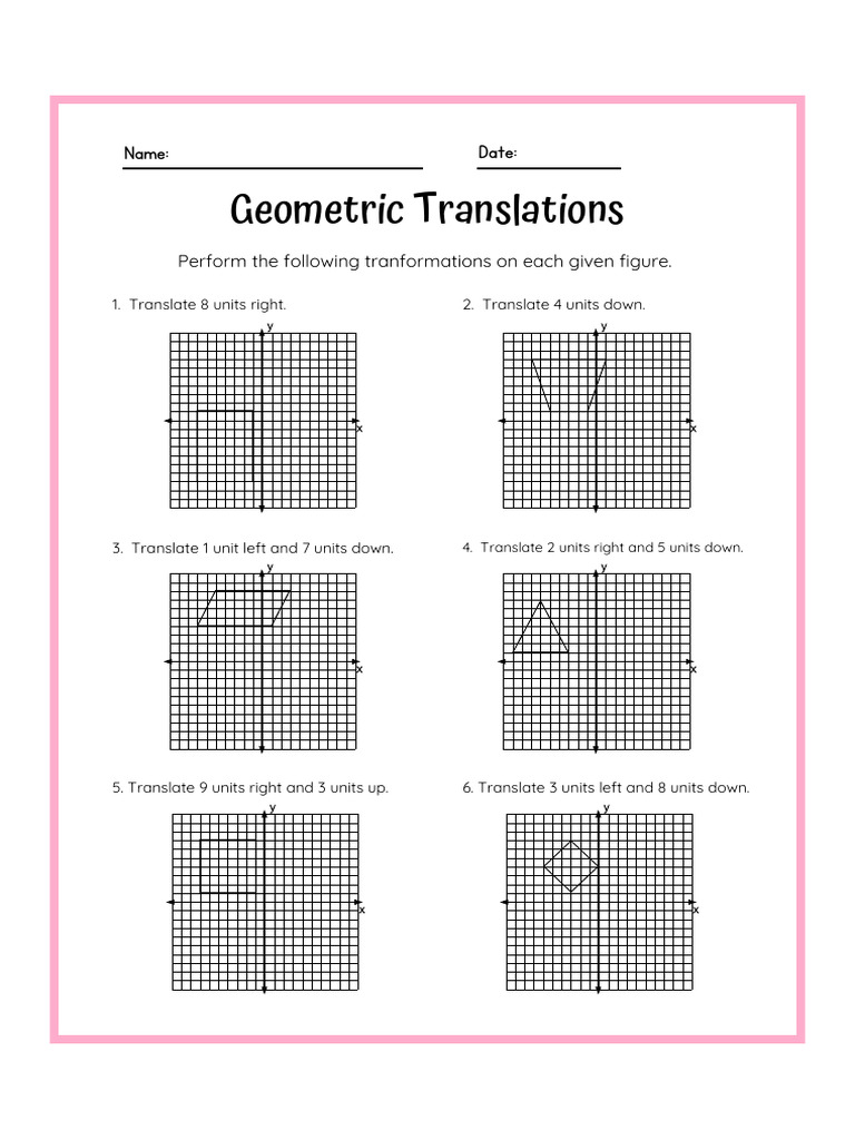 Geometric Transformations Worksheet Set in Pink White SImple Style | PDF