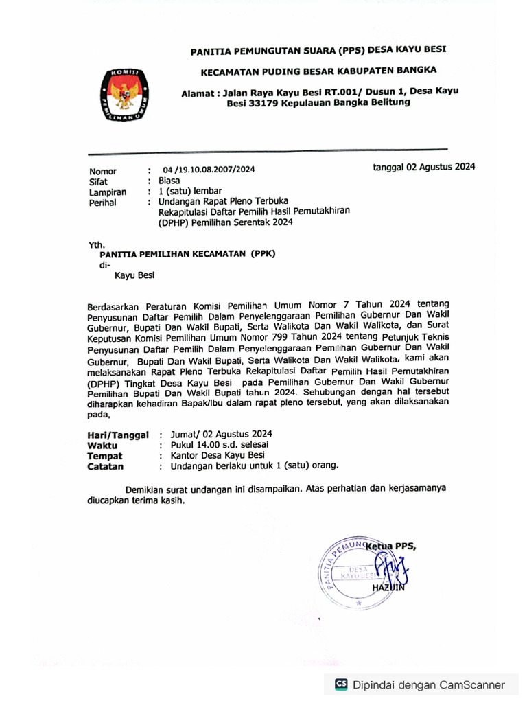 Undangan Rapat Pleno DPHP | PDF