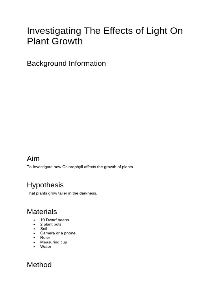 Investigating The Effects of Light On Plant Growth: Background ...