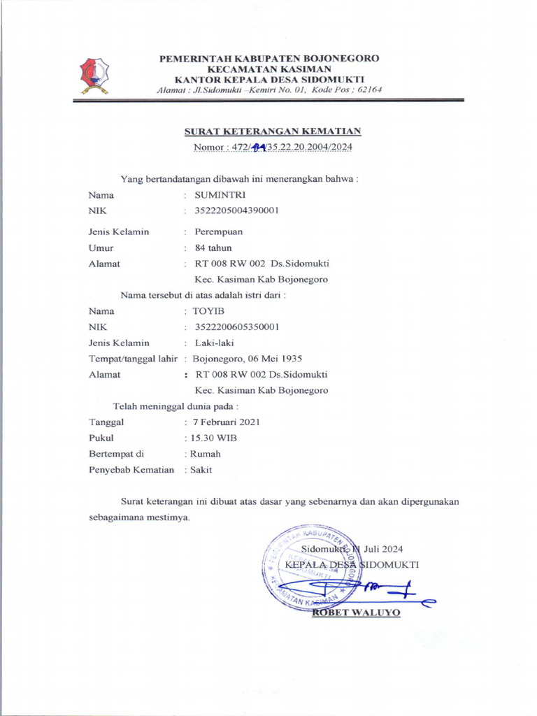 Suket Kematian Toyib RT 08 | PDF