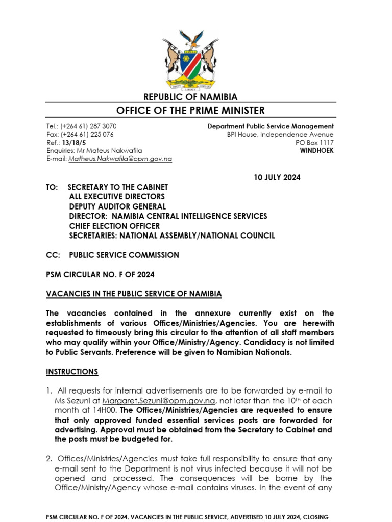 PMS Circular No F of 2024 | PDF