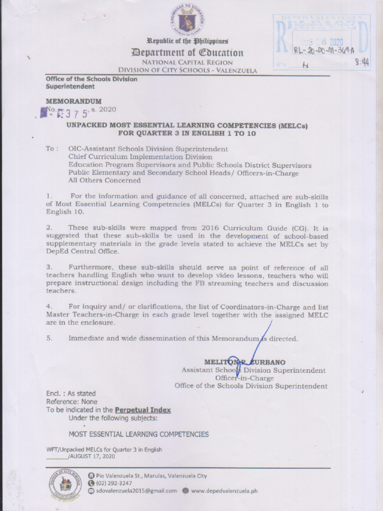 Unpacked Most Essential Learning Competencies Melcs For Quarter 3 in English 1 To 10 | PDF