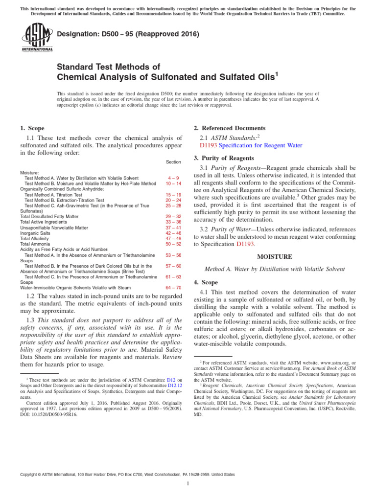 Chemical Analysis of Sulfonated and Sulfated Oils: Standard Test ...