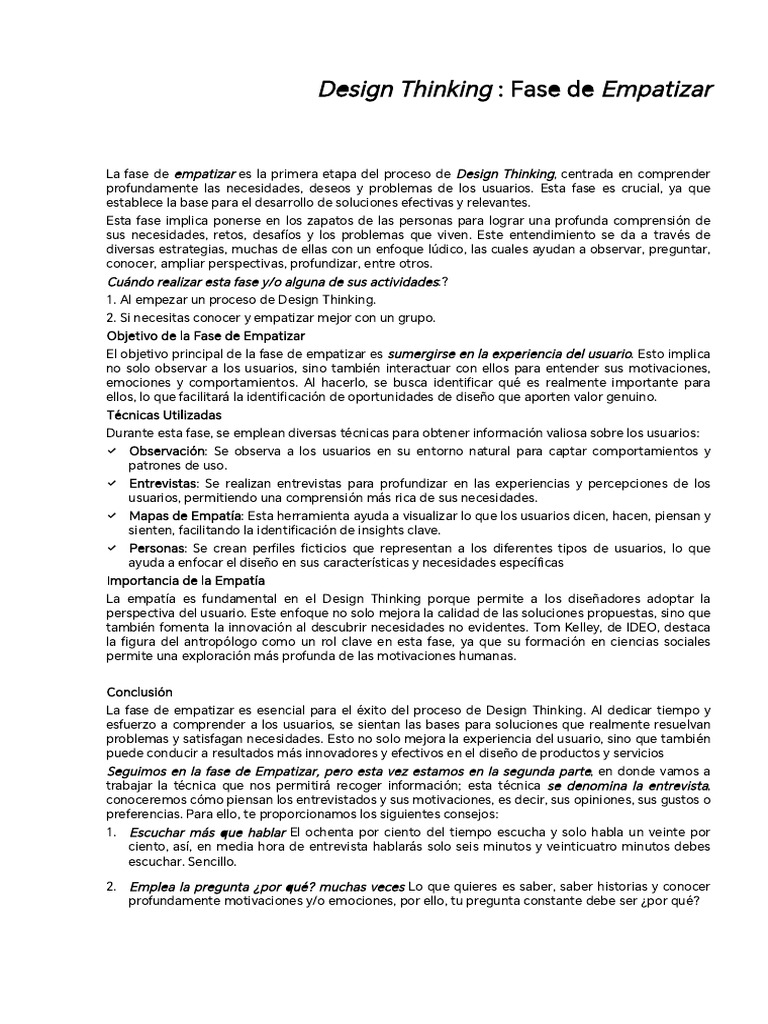 Sesion 3 Design Thinking Empatizar | PDF