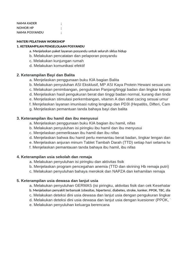 Daftar Tilik Kader | PDF