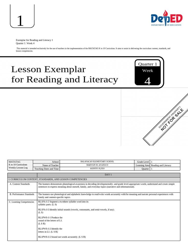 LE - G1 - Q1 - Week 4 - Read and Lit - D1 | PDF