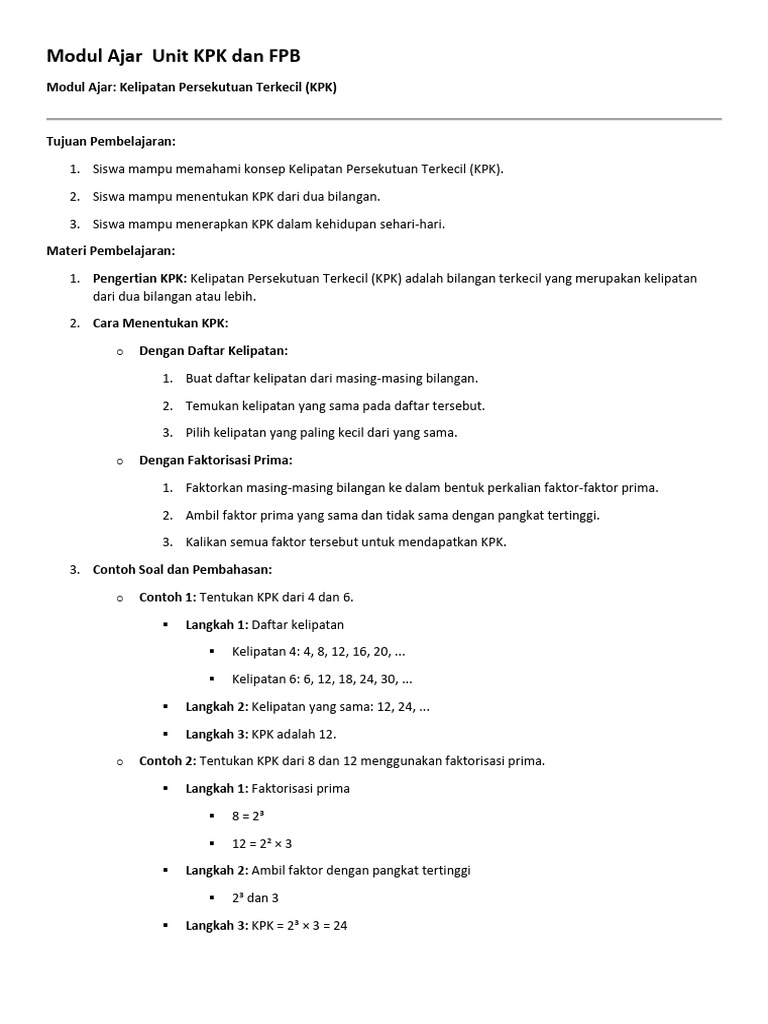 Modul Ajar Unit KPK Dan FPB | PDF